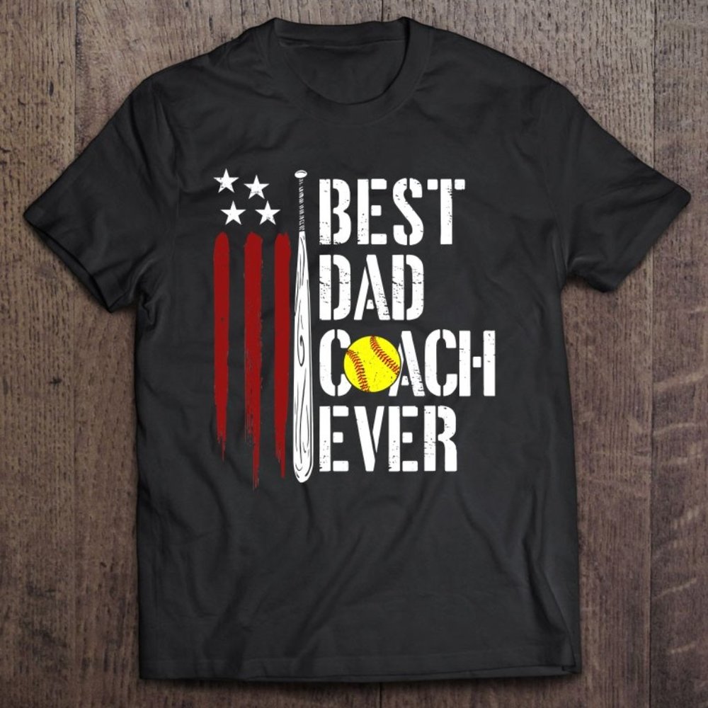 Mens Best Dad Coach Ever American Flag Softball Dad F… - Gem